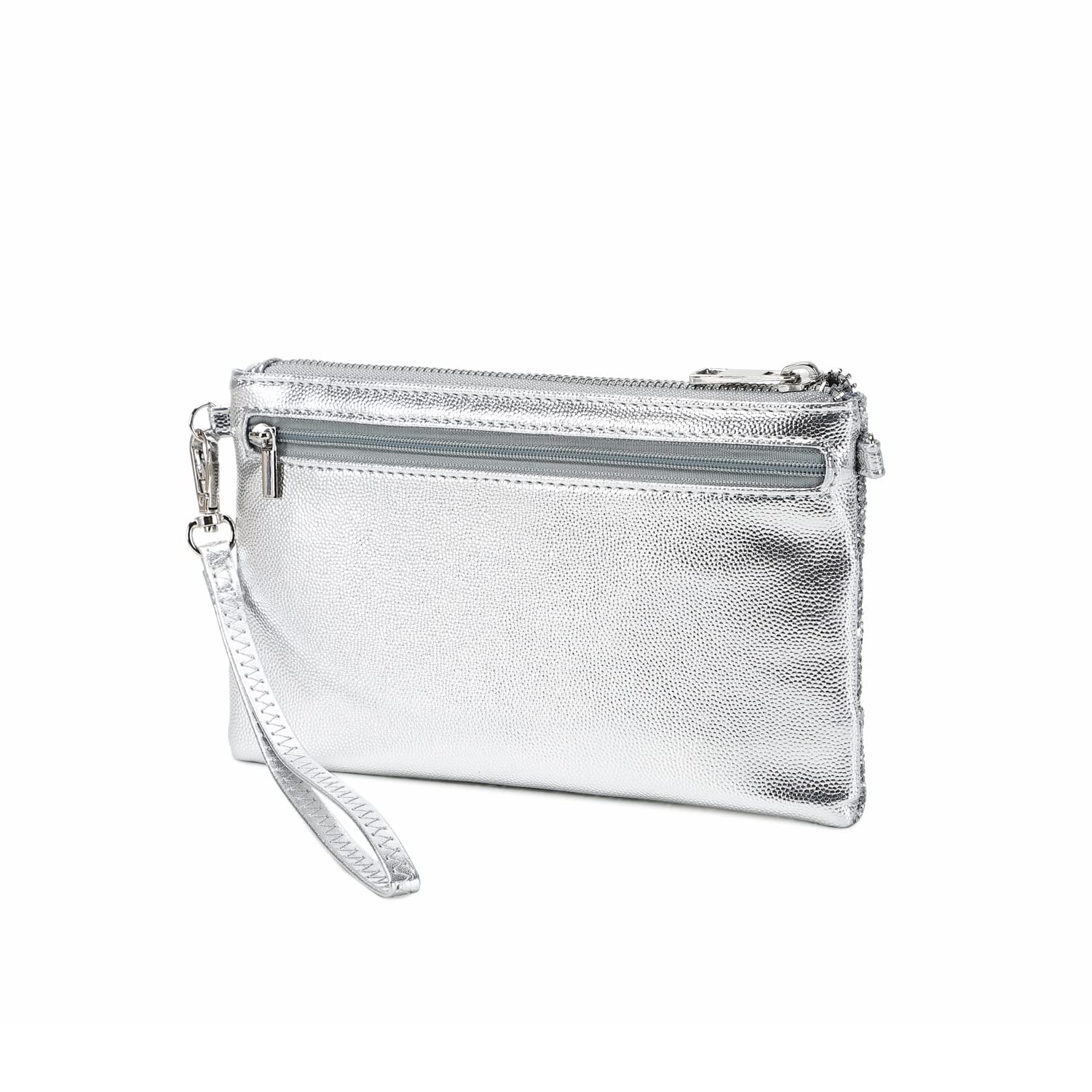 LAM GALLERY Sparkling Glitter Evening Clutch Silver Bride Purse for Wedding Bling Clutch Handbag for Party - Silver Shoulder Style