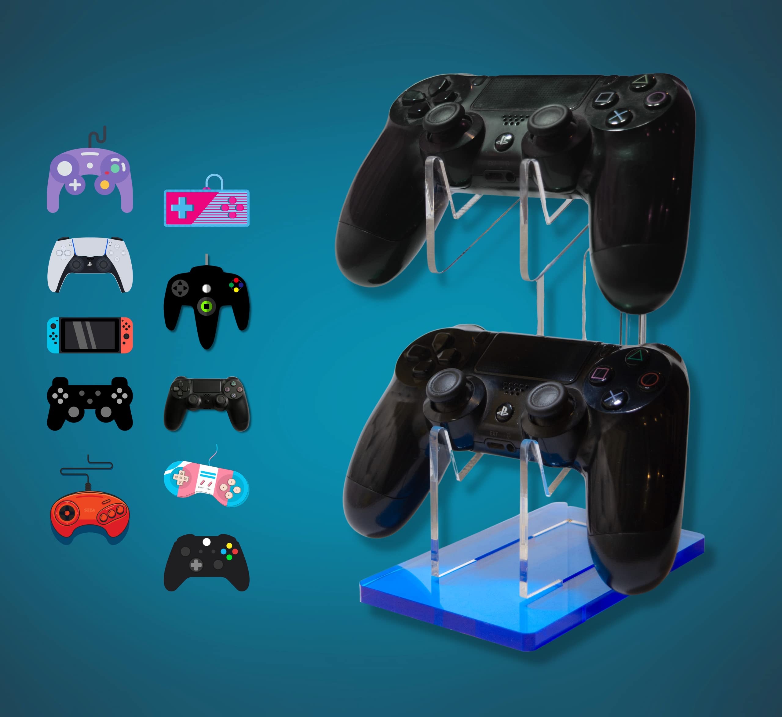 PhoeniXeries Universal Dual Controller Holder for PS4, PS5, Xbox ONE, Switch, Dual Controller Stand, Dual Controller Desk Organizer (Light Blue)