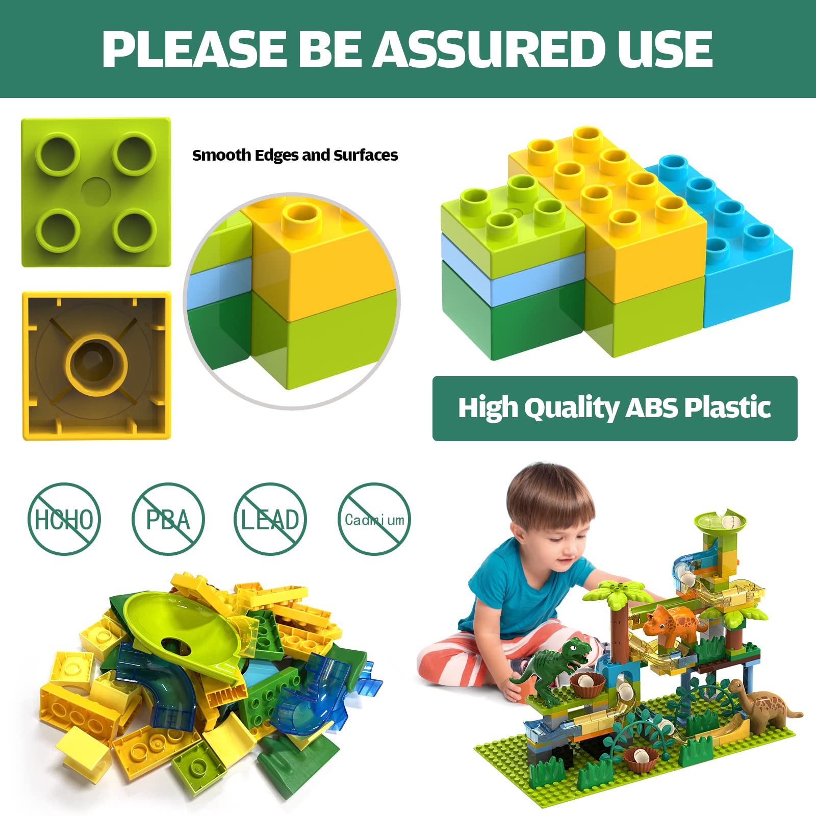 JIXIn Dinosaur Marble Runs for Kids 4-8/Building Blocks Compatible with DUPLO Lego Sets/Toddler Marble Run for Kids Ages 3-5/125 PCS Classic Big Blocks Montessori Learning STEM Toys for Kids Age 3+