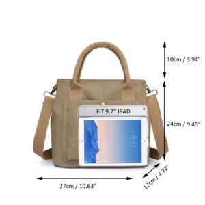 UERRUAM Small Canvas Tote Bag for Women Aesthetic Crossbody Bag Everyday Bag with Pockets Zipper Satchel Handbag