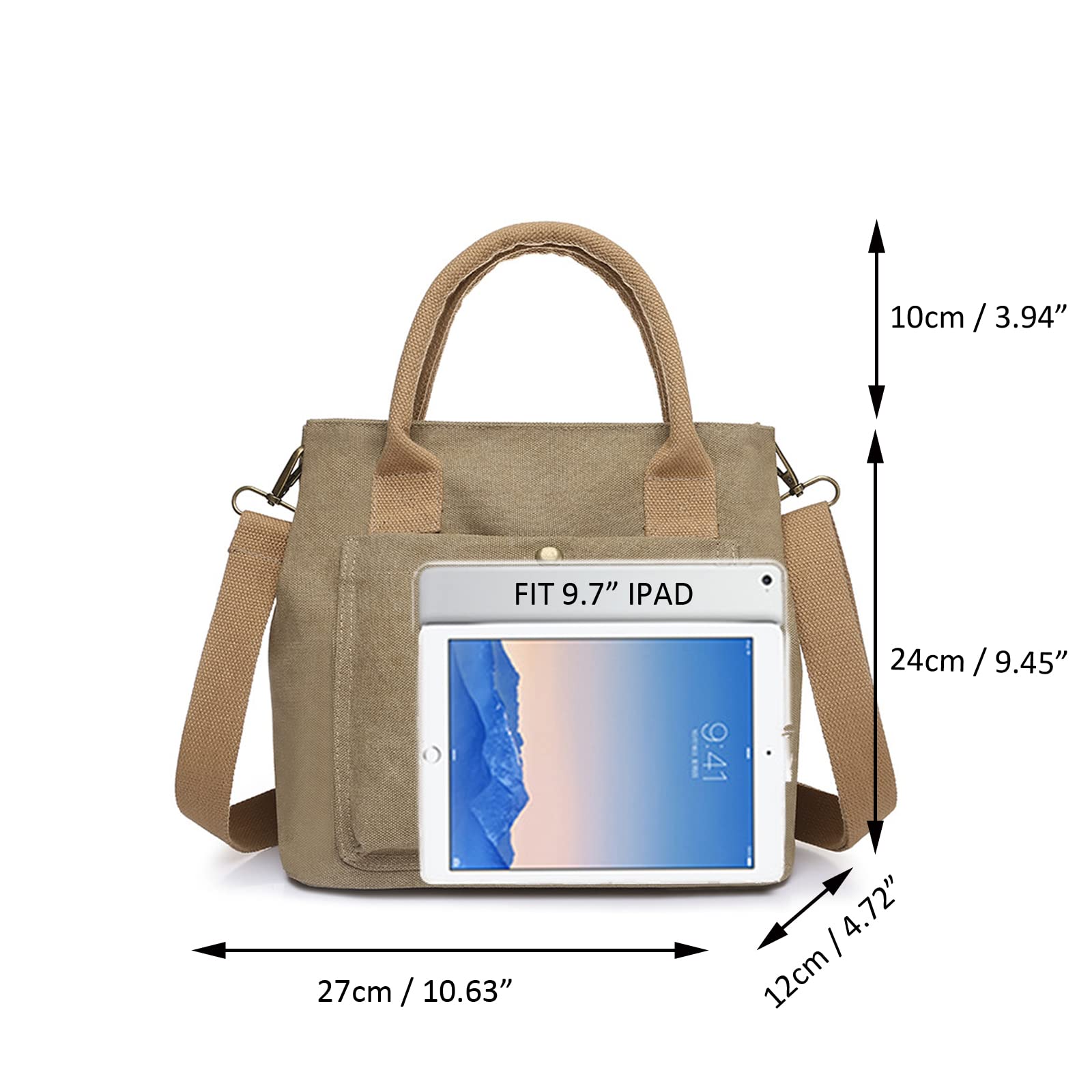 UERRUAM Small Canvas Tote Bag for Women Aesthetic Crossbody Bag Everyday Bag with Pockets Zipper Satchel Handbag