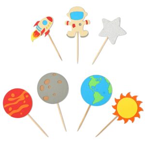 confetti! 14 pack space astronaut cupcake toppers planet rocket spaceship trip to the moon star cupcake food picks universe outer space theme baby shower kids birthday party cake decorations