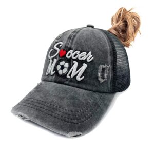 waldeal distressed womens ponytail hat embroidered soccer mom messy bun trucker cap black