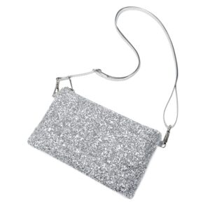 LAM GALLERY Sparkling Glitter Evening Clutch Silver Bride Purse for Wedding Bling Clutch Handbag for Party - Silver Shoulder Style