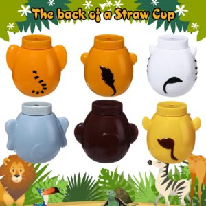 12 Set Zoo Animal Cups with Straws and Lids, 10 oz Plastic Reusable Safari Jungle Animal Theme Party Kids Cups for Elephant, Monkey, Lion, Tiger, Zebra, Giraffe, Safari Birthday Party Supplies