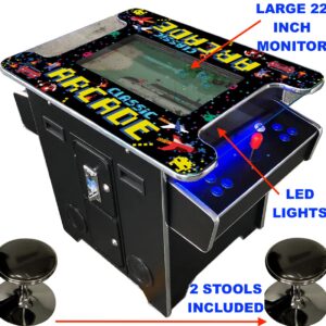 Top Us Video Arcades Full Size Commercial Grade Cocktail Arcade Machine 2 Player Retro 60 Games 22" LCD Screen Tempered Glass 2 Stools Included 5 Year Warranty Black