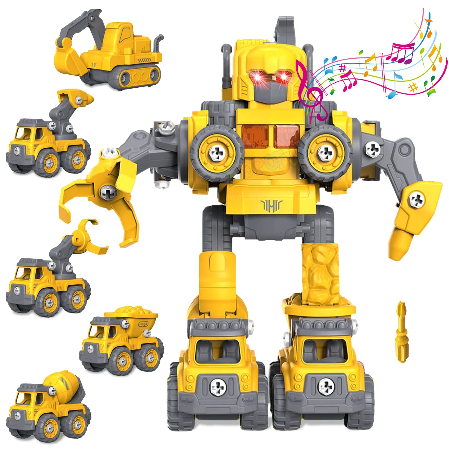 EDPOFUL Take Apart Robot Toys for Boys Construction Vehicles Assembled into 5-in-1 Robot by Big Screw Educational Building Sets with Drill Birthday STEM Gift for Kids 5-7 (13 inch,133Pcs)