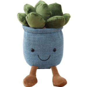 oukeyi 9.8 inch succulents plush toy, flower pot stuffed plushie pillow decoration, cute soft plants throw pillow for christmas birthday gifts (blue)