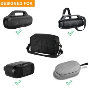 CaSZLUTION Travel Bag Case Compatible with Anker Motion Boom Outdoor Speaker and Sony Stereo CD/Cassette Boombox Home Audio Radio, Nylon Storage Carrying Bag with Shoulder Strap and Pockets