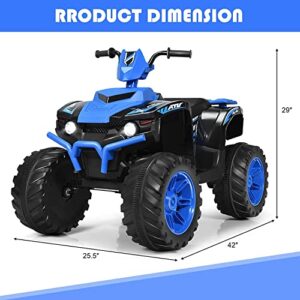 OLAKIDS 12V Kids Ride On ATV, 4 Wheeler Electric Vehicle for Toddlers, Battery Powered Motorized Quad Toy Car for Boys Girls with LED Lights, Music, Horn, High Low Speed, Soft Start (Blue)