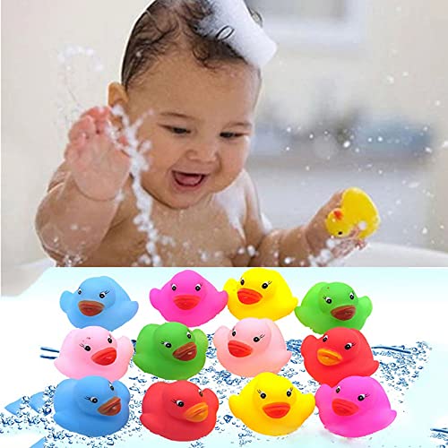 Fessal 24 Pcs Multicolor Squeak Rubber Duck Ducky Baby Bath Toy for Boys and Girls Over 3 Years (2'')