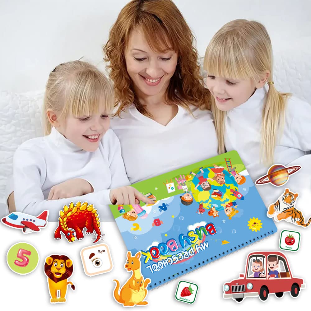 My Preschool Toys Gift for Kids & Toddlers Boy Girls,Reusable Waterproof Busy Book Quiet Book Activity Board Busy Educational Learning Toys Work Book(11 Themes-Style C)