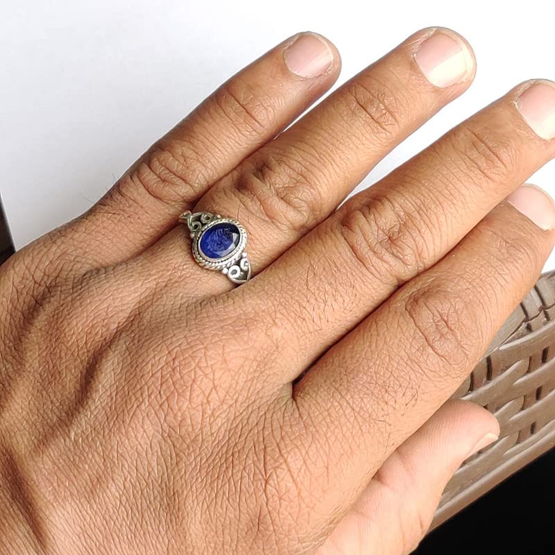 Blue Sapphire Stone Ring 925 Sterling Silver Statement Ring For Women Handmade Rings Gemstone Christmas Promise Ring Size US 10 Gift For Her