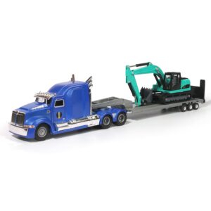 diecast toy model flatbed truck w/ excavator tractor metal construction vehicle models toys for kids