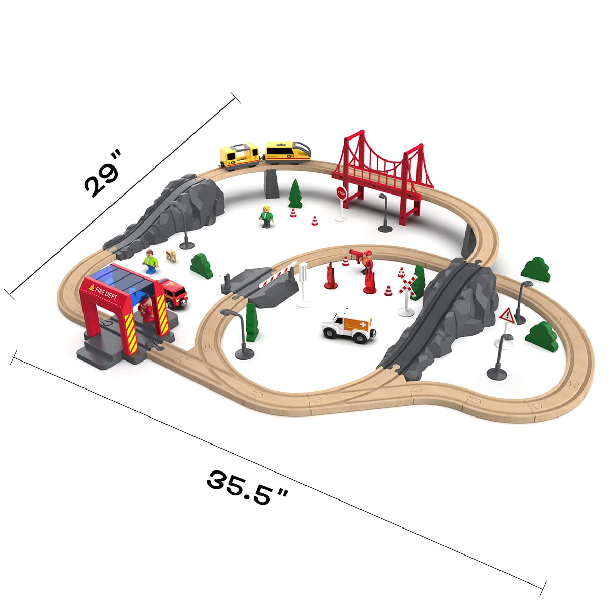 Giant bean 72PCS Wooden Train Tracks & Trains, Gift Packed Toy Railway Kits for Kids, Toddler Boys and Girls 3,4,5 Years Old and Up