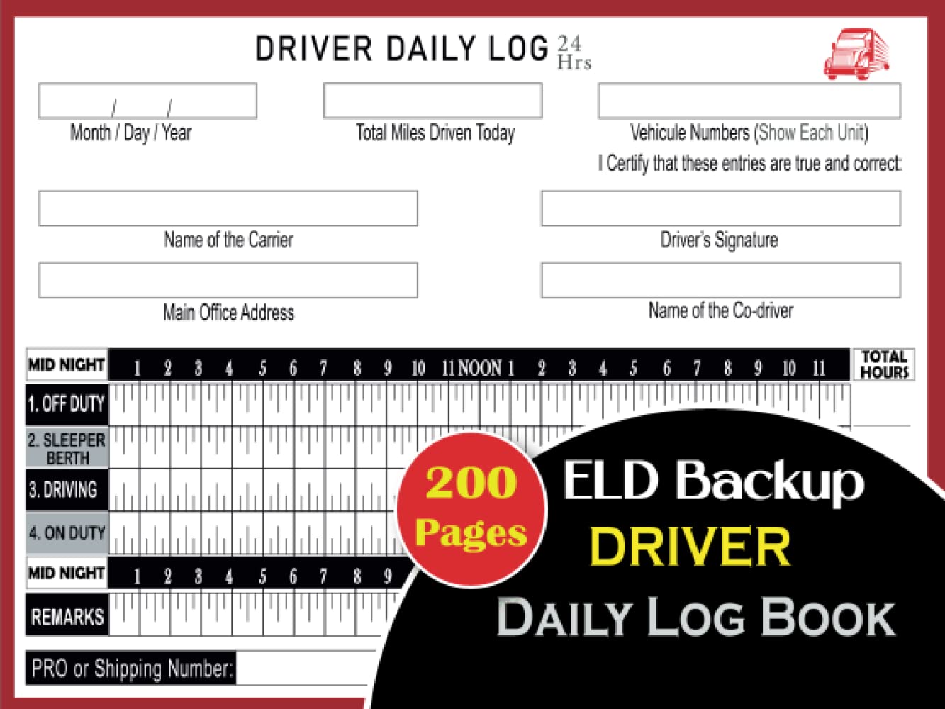 ELD Backup Driver Log Book: Daily ELD Backup Checklist & Inspection Reports for Drivers and Truckers, 200 Single Sided Pages, Size 8x6 Inches, Easy Tear-Out