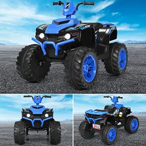 OLAKIDS 12V Kids Ride On ATV, 4 Wheeler Electric Vehicle for Toddlers, Battery Powered Motorized Quad Toy Car for Boys Girls with LED Lights, Music, Horn, High Low Speed, Soft Start (Blue)