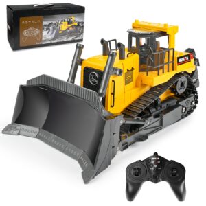 11 Channel Remote Control Bulldozer, 1/16 Scale 2.4Ghz Full Functional Construction Vehicle, Rc Bulldozer Toys with Lights and Sounds for 6 7 8 9 10+ Years Old