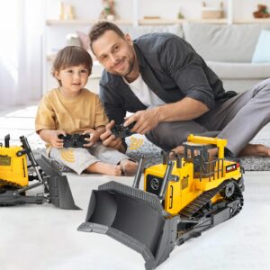 11 Channel Remote Control Bulldozer, 1/16 Scale 2.4Ghz Full Functional Construction Vehicle, Rc Bulldozer Toys with Lights and Sounds for 6 7 8 9 10+ Years Old