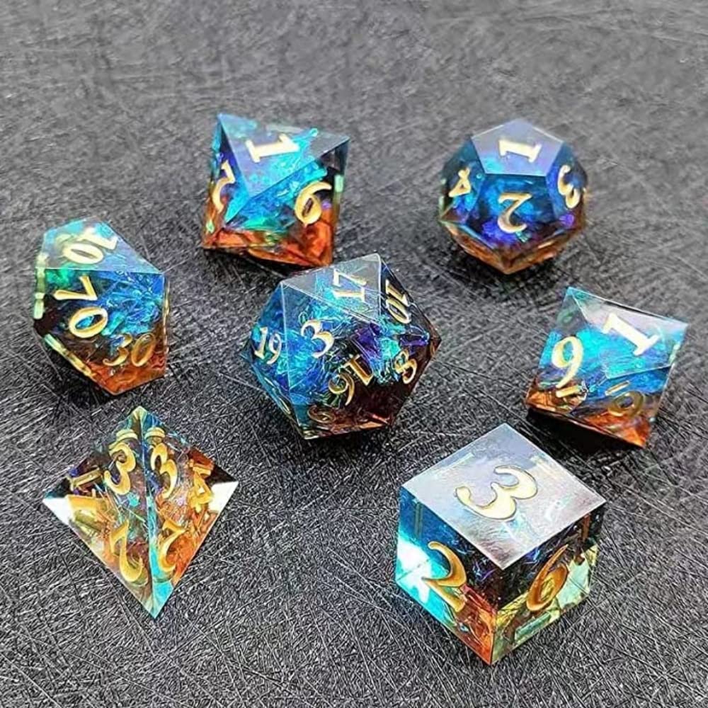 DND Dice Set Polyhedral Dice Set, Resin Sharp Edge dice Set for D&D Game, Blue