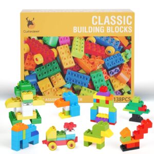 cutedeer 138 piece building blocks for kids toddlers, classic big bricks set compatible with all major brands, stem large building toys with gift box for all ages boys girls