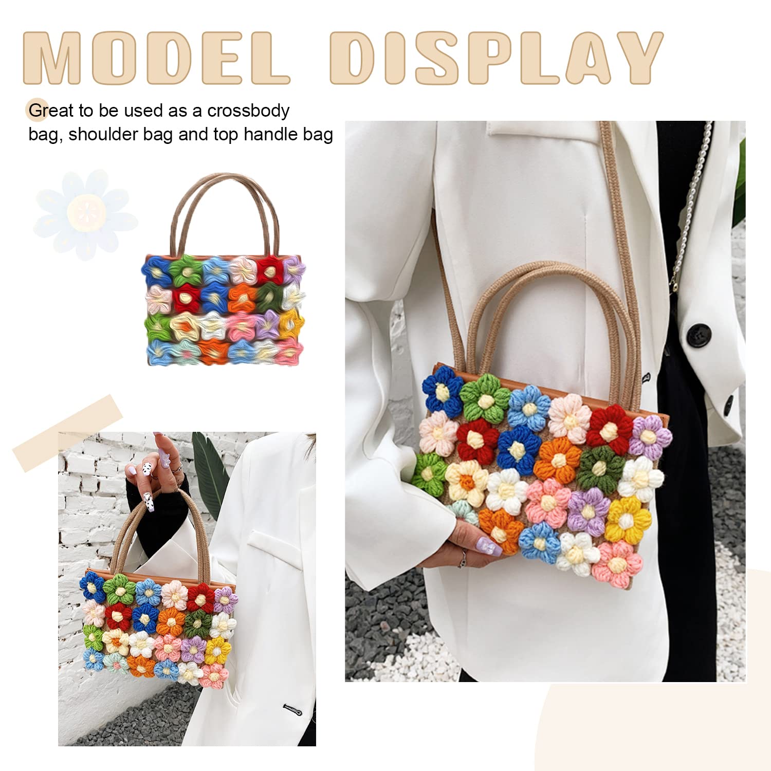 SUKUTU Women Small Flower Handwoven Crossbody Handbag Cute Multicolored Purse Bag Cotton Crochet Shoulder Bag