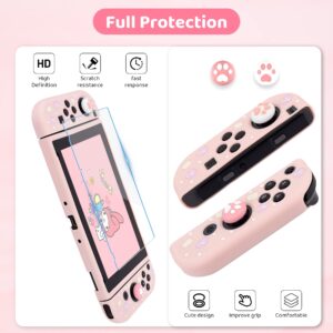 FUNDIARY Pink Bunny Theme Carrying Case for Nintendo Switch, Cute Storage Bag Accessories Bundle for Switch with TPU Protective Cover, Screen Protector, Adjustable Shoulder Strap and 2 Thumb Grips