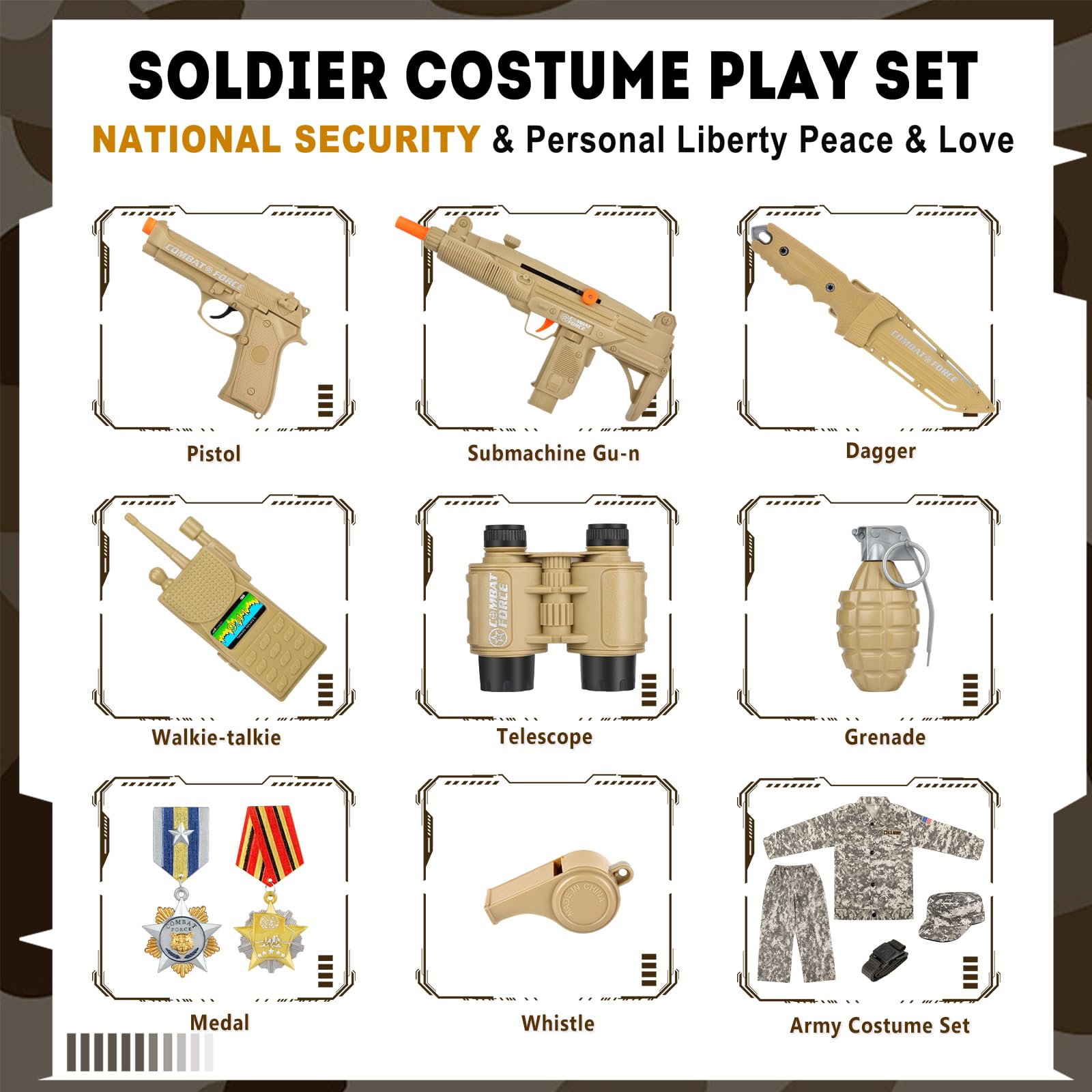 INNOCHEER Army Costume for Kids, Halloween Costumes for Boys Kids, Boys Military Soldier Costume for Boy Kids Age 3-6-8-10-12