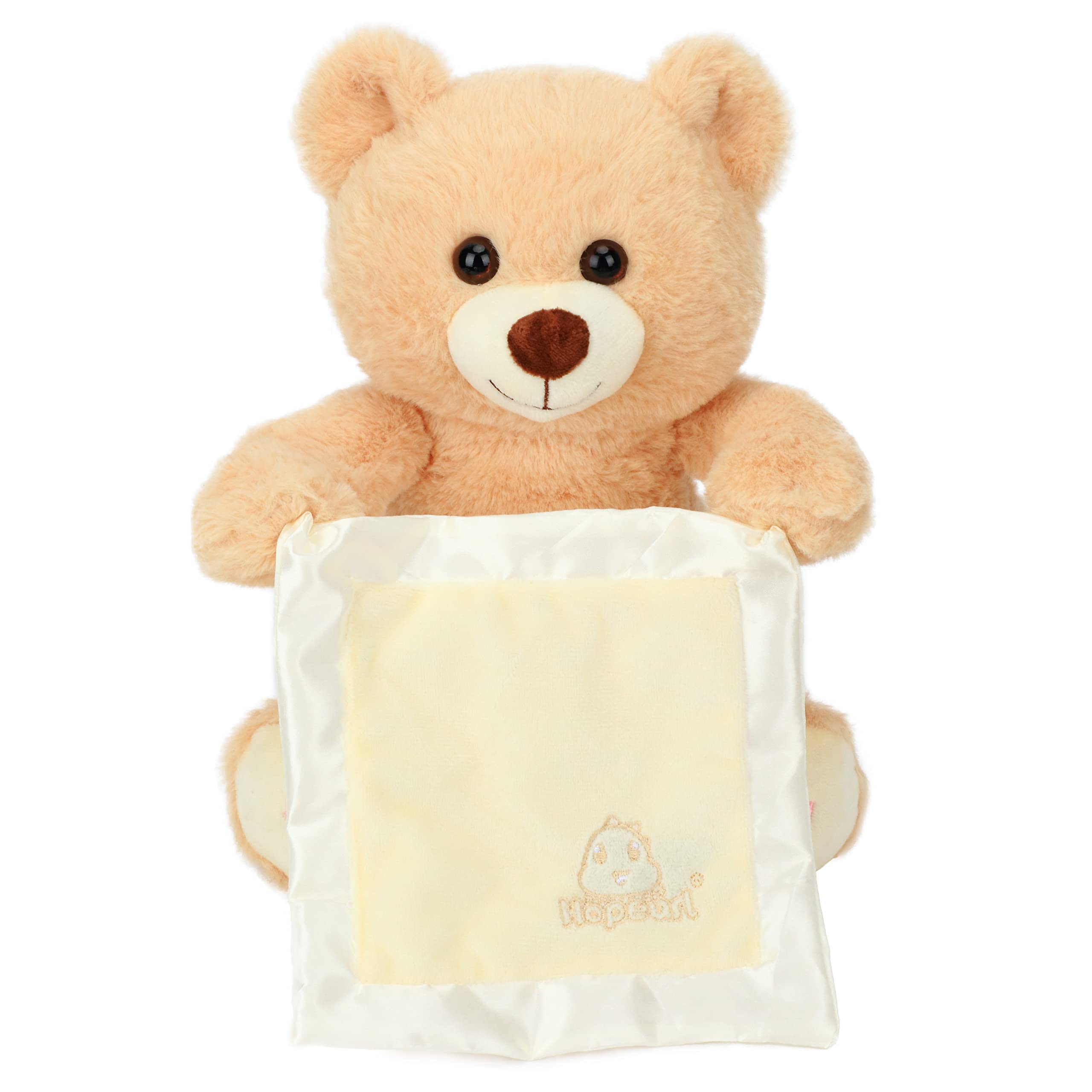 Hopearl Peek A Boo Bear with Security Blanket Interactive Repeats What You Say Plush Teddy Bear Toy Musical Singing Talking Stuffed Animal Adorable Electric Animate Birthday Festival, Beige, 11''