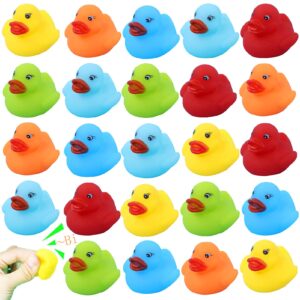 fessal 24 pcs multicolor squeak rubber duck ducky baby bath toy for boys and girls over 3 years (2'')