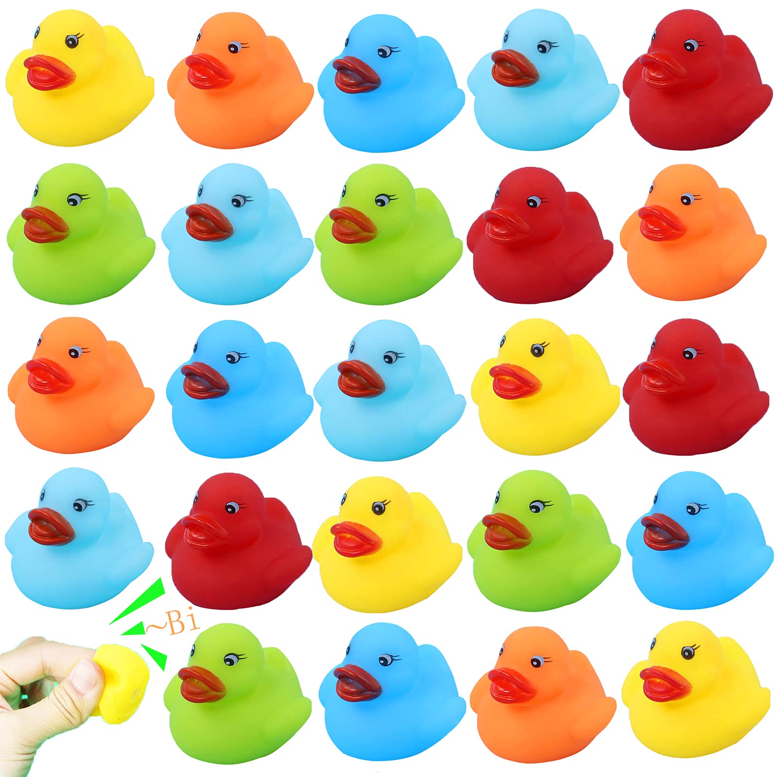 Fessal 24 Pcs Multicolor Squeak Rubber Duck Ducky Baby Bath Toy for Boys and Girls Over 3 Years (2'')