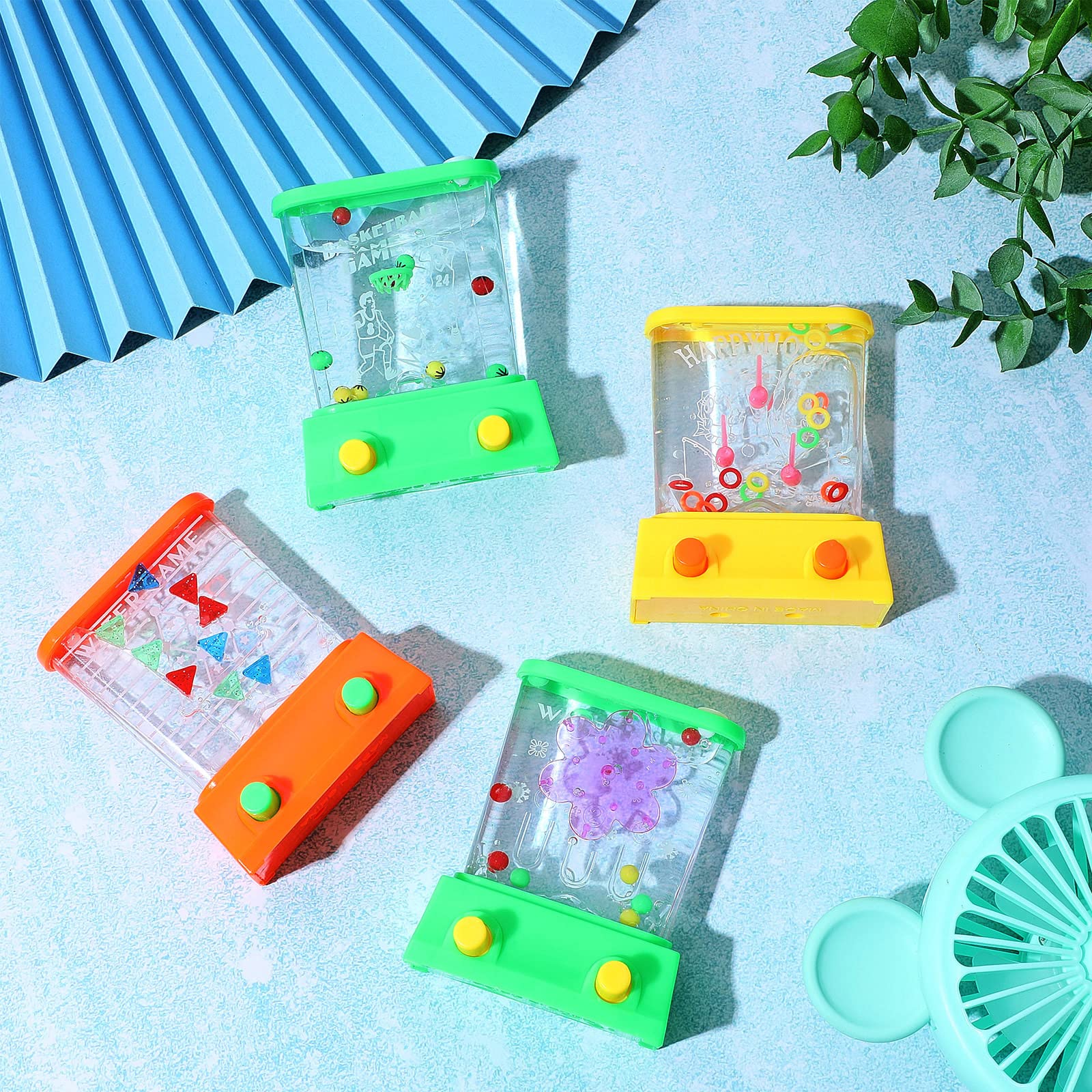 Lewtemi 32 Pcs Handheld Water Game Arcade Water Ring Mini Basketball Flower Toss Rings Handheld Fish Water Game 90s Toys Mini Retro Pastime for Party Travel Stocking without Water(Fresh Style)