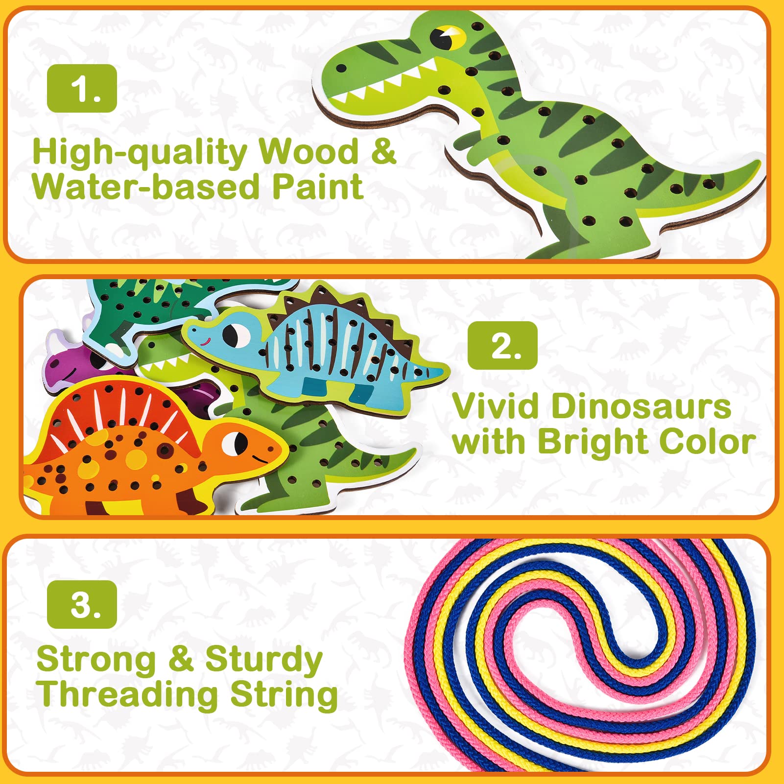 Atoylink 5 Pack Dinosaur Lacing Cards Wooden Threading Lacing Toy for Toddlers Travel Toys Preschool Games Fine Motor Skills Educational Toys for 3+ Year Old Kids Gifts