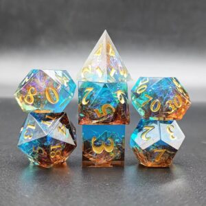 DND Dice Set Polyhedral Dice Set, Resin Sharp Edge dice Set for D&D Game, Blue