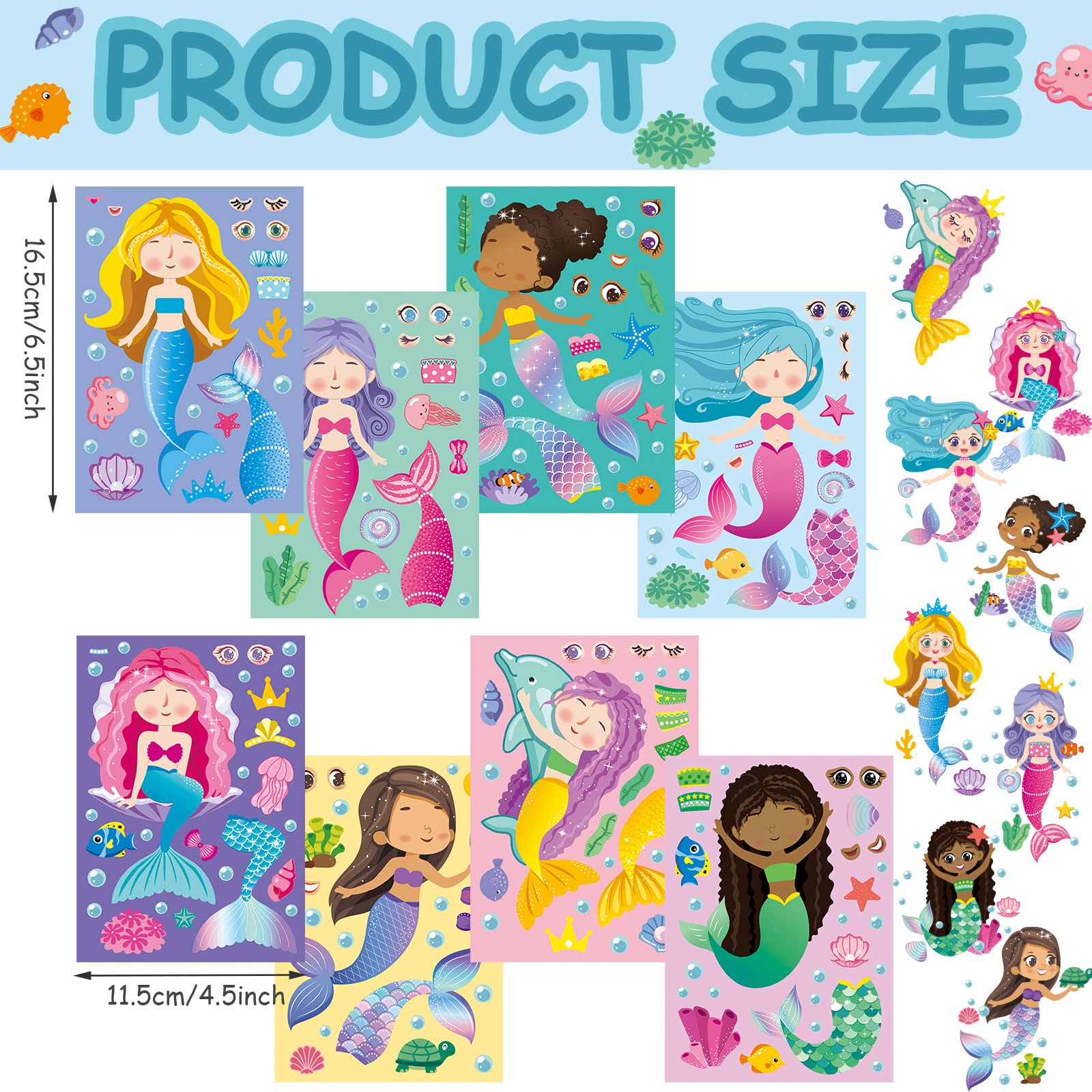 Zonon 48 Sheets Make a Mermaid Stickers Sheets for Mermaid Party Favors Mermaid Stickers for DIY Project Mermaid Birthday Decorations Party Favor(Mermaid)