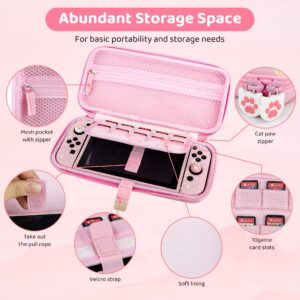 FUNDIARY Pink Bunny Theme Carrying Case for Nintendo Switch, Cute Storage Bag Accessories Bundle for Switch with TPU Protective Cover, Screen Protector, Adjustable Shoulder Strap and 2 Thumb Grips