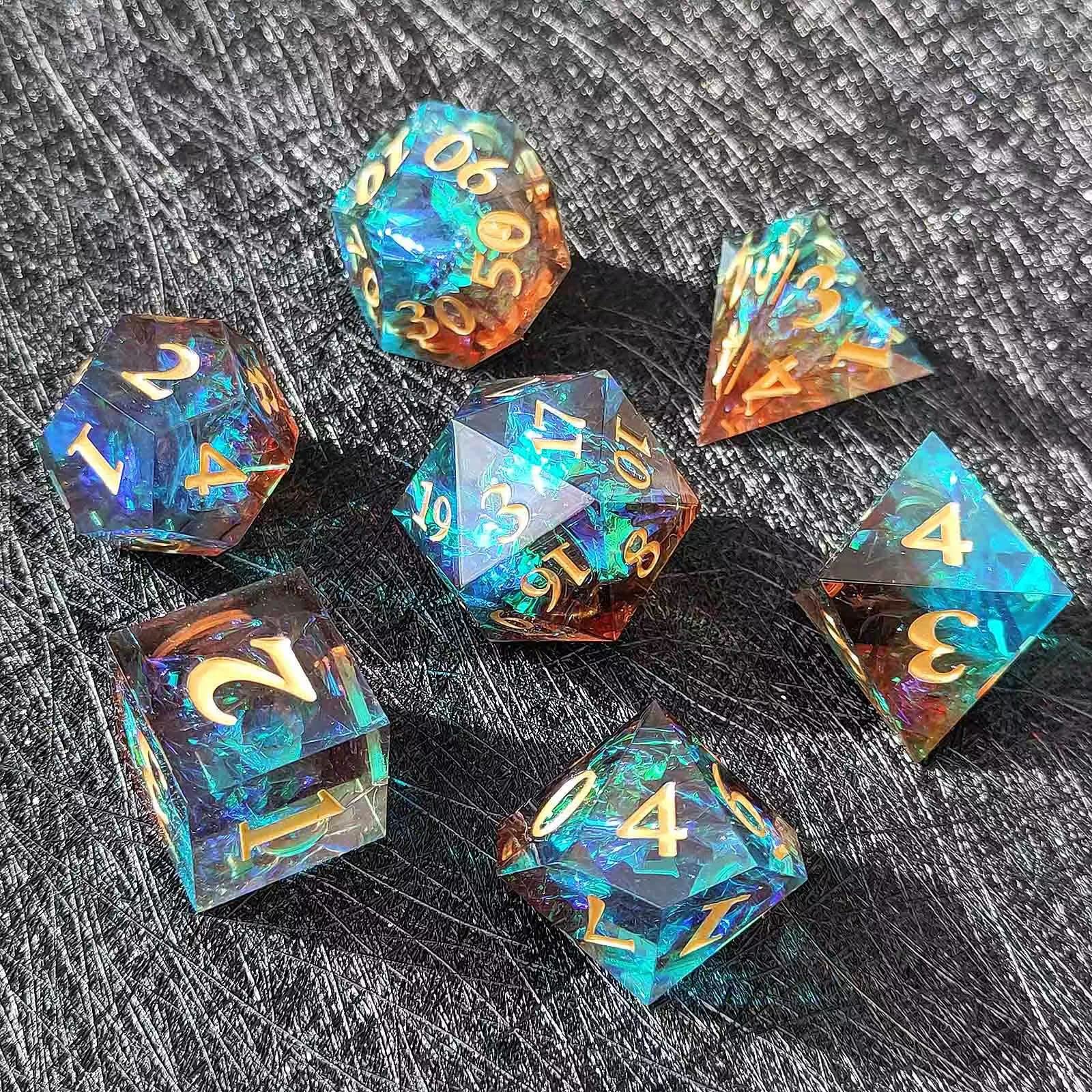 DND Dice Set Polyhedral Dice Set, Resin Sharp Edge dice Set for D&D Game, Blue