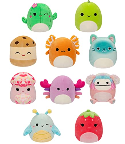 Squishmallows 5-Inch 10-Pack Plush - Diane Bigfoot, Giles Grasshopper, Maritza Cactus, Nico Axolotl, Rachel Mushroom, and More - Ultrasoft Official Kelly Toy Plush - Amazon Exclusive