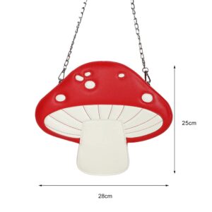 Women Cute Mushroom Shoulder Messenger Bag, Fun PU Leather Crossbody Bag Tote Bag Chain Handbag Purse (Red)