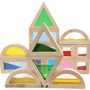 Large Wooden Building Blocks for Toddlers Baby Kids 16 Pcs Rainbow Blocks Geometry Sensory Stacking Construction Toys Set Colorful Preschool Learning Educational Toys for Boys & Girls…