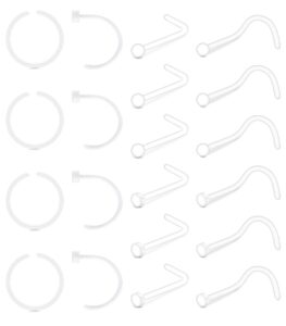 anicina 18g 20g clear nose rings studs for work clear nose piercing hoop plastic nose rings for surgery screw l shaped nose studs plastic bioflex flexible nostril piercing retainer