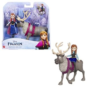 mattel disney frozen anna small doll & sven reindeer figure, signature look, 2-pack set inspired by the mattel disney frozen movies