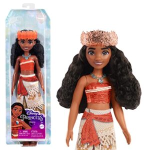 mattel disney princess toys, moana fashion doll, sparkling look with brown hair, brown eyes & hair accessory, inspired by the movie