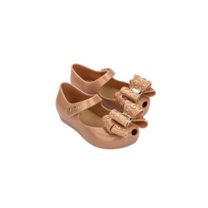 mini melissa ultragirl x peep toe mary jane flats for little kids, beige glitter dr, 9