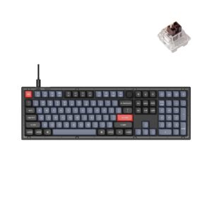 keychron v6 wired custom mechanical keyboard knob version, full-size qmk/via programmable with hot-swappable keychron k pro brown switch compatible with mac windows linux (frosted black-translucent)