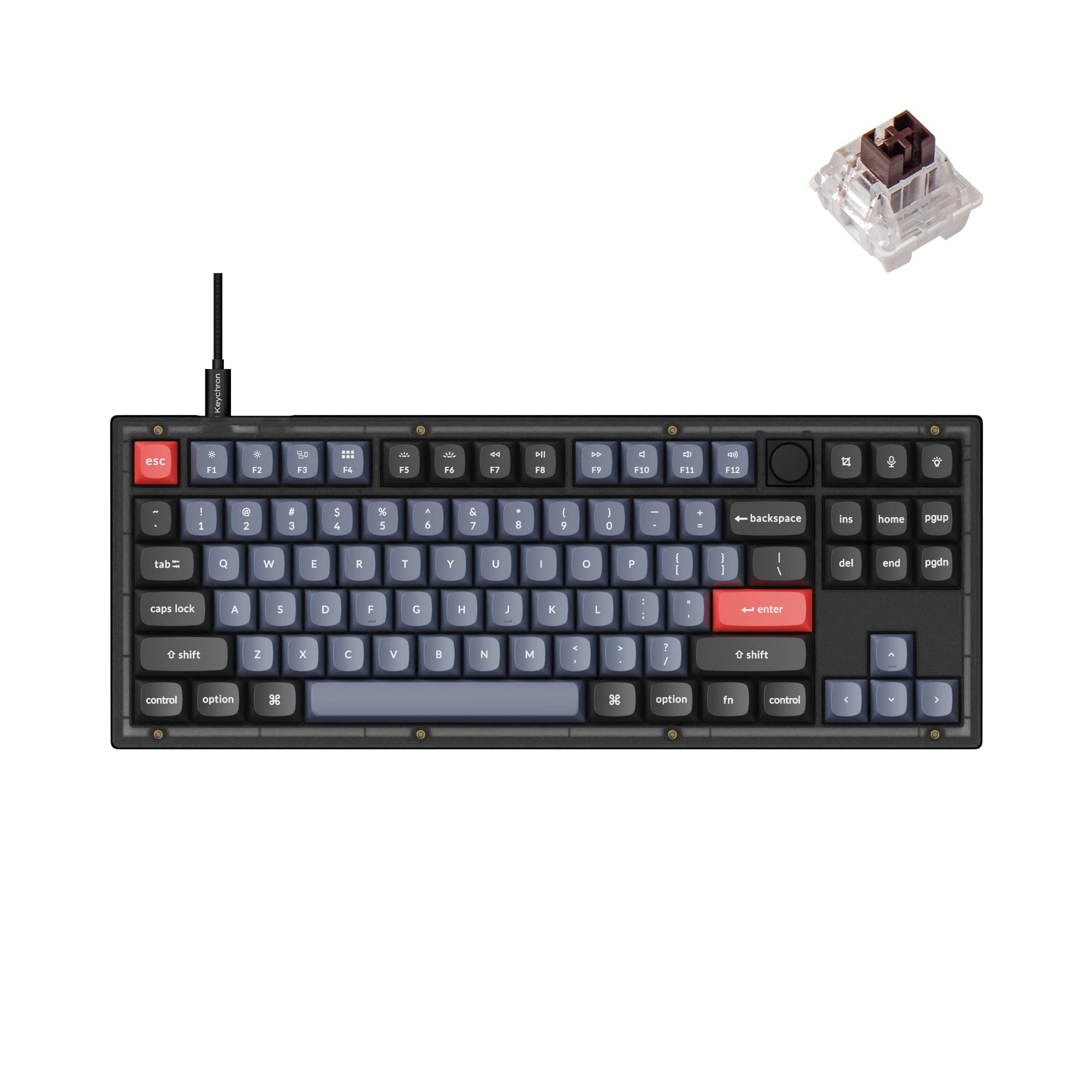 Keychron V3 Wired Custom Mechanical Keyboard Knob Version, TKL QMK/VIA Programmable Macro with Hot-swappable Keychron K Pro Brown Switch Compatible with Mac Windows Linux (Frosted Black-Translucent)