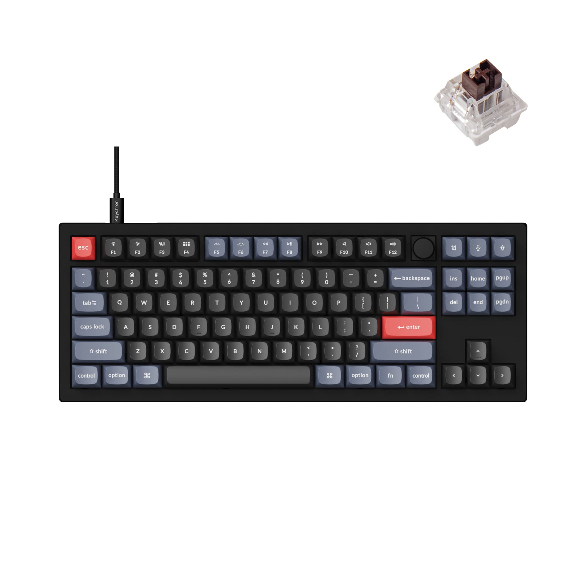 Keychron V3 Wired Custom Mechanical Keyboard Knob Version, TKL QMK/VIA Programmable with Hot-swappable Keychron K Pro Brown Switch Compatible with Mac Windows Linux Carbon Black (Non-Transparent)