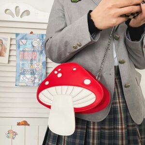 Women Cute Mushroom Shoulder Messenger Bag, Fun PU Leather Crossbody Bag Tote Bag Chain Handbag Purse (Red)