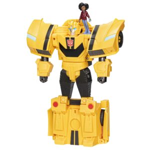 transformers toys earthspark spin changer bumblebee 8-inch action figure with mo malto 2-inch figure, robot toys for ages 6 and up