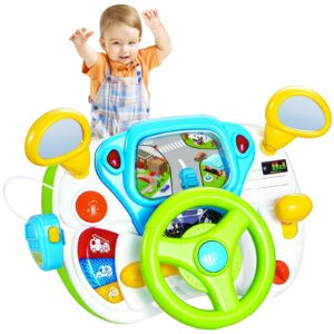 fisca toddler steering wheel toy baby interactive learning toy for toddler 1-3 year old, my first driving educational baby musical toy with light and sound for preschool kids